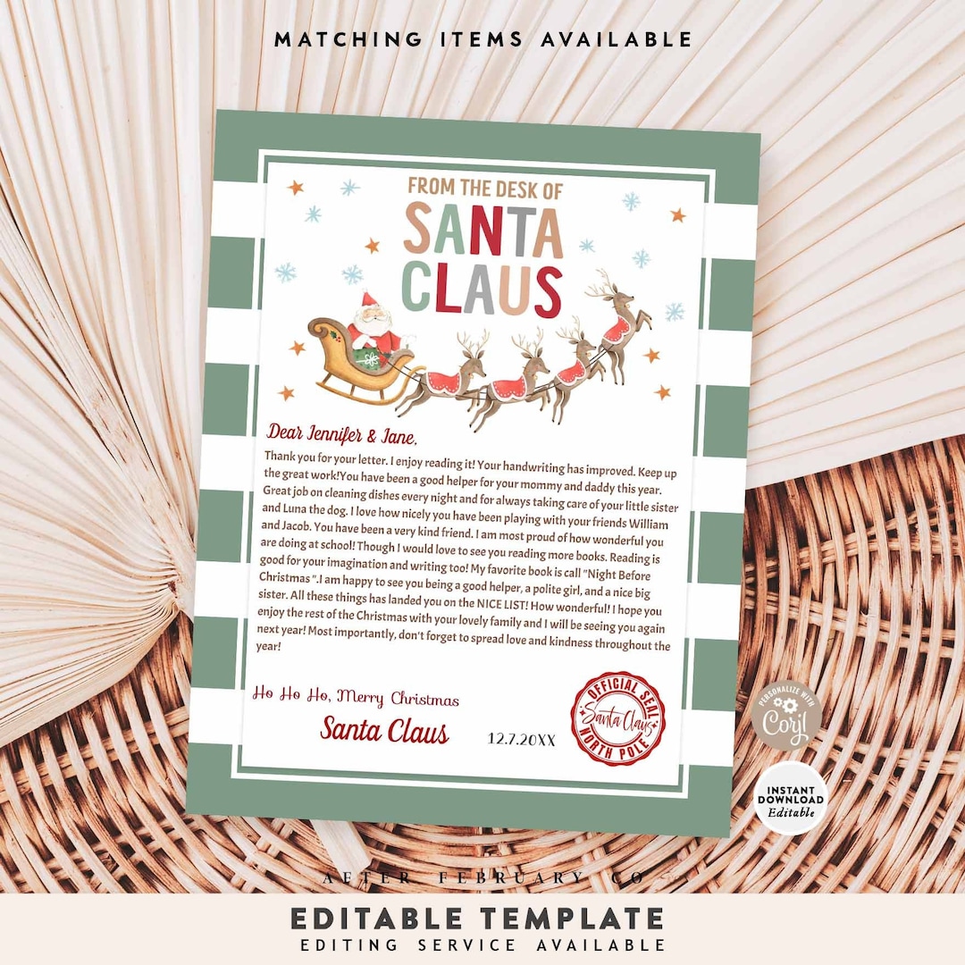EDITABLE Letter From Santa Official Greeting Letter From Santa - Etsy
