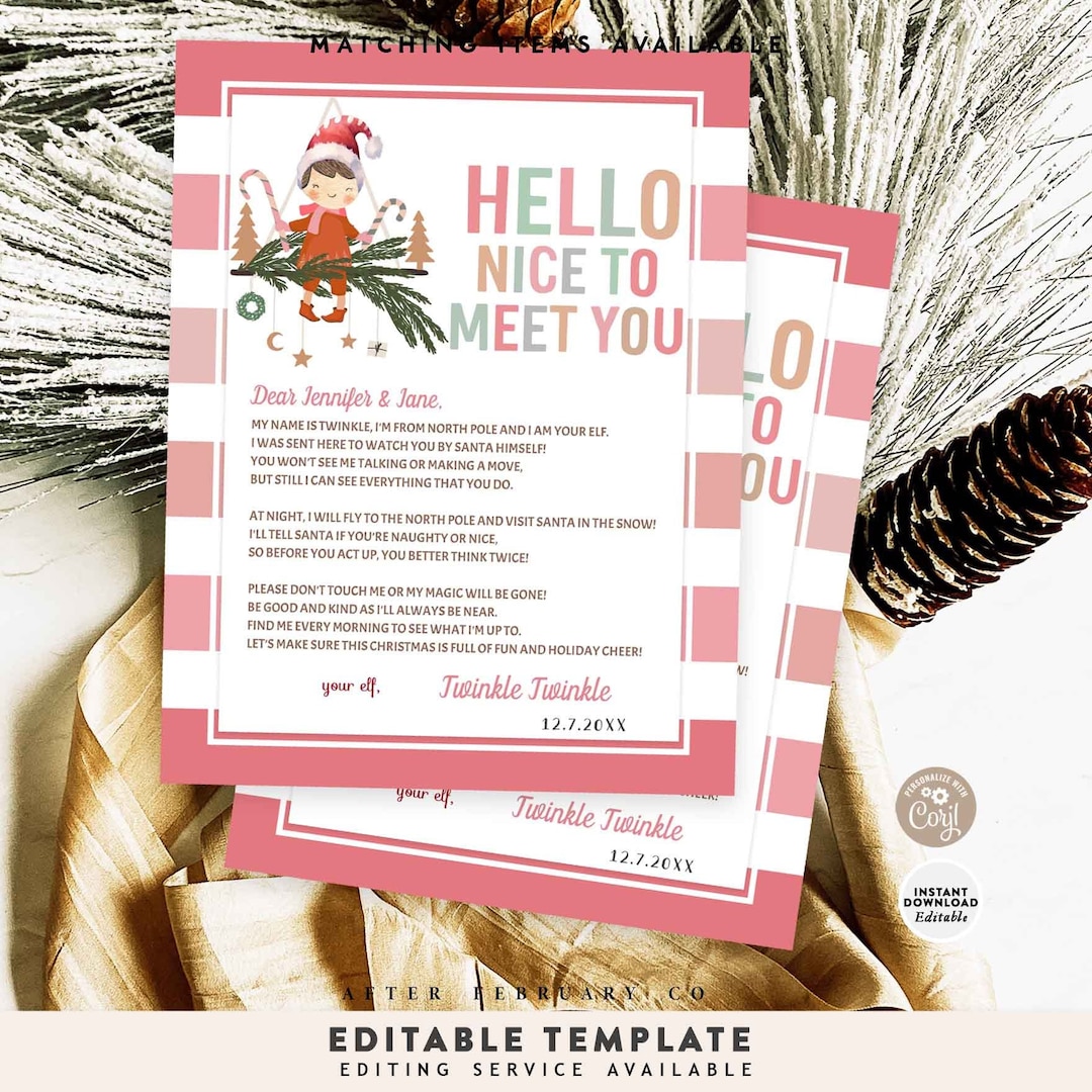 EDITABLE Elf First Arrival Letter Modern Muted Pink Elf Letter First ...