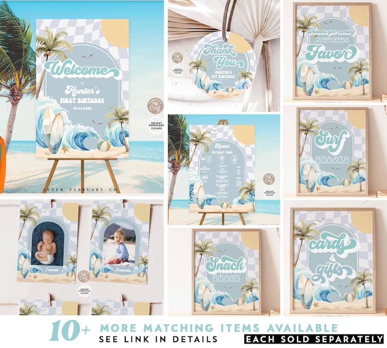 Surfing the Big One 1st Birthday Invitation: Surfboard Beach Party ...