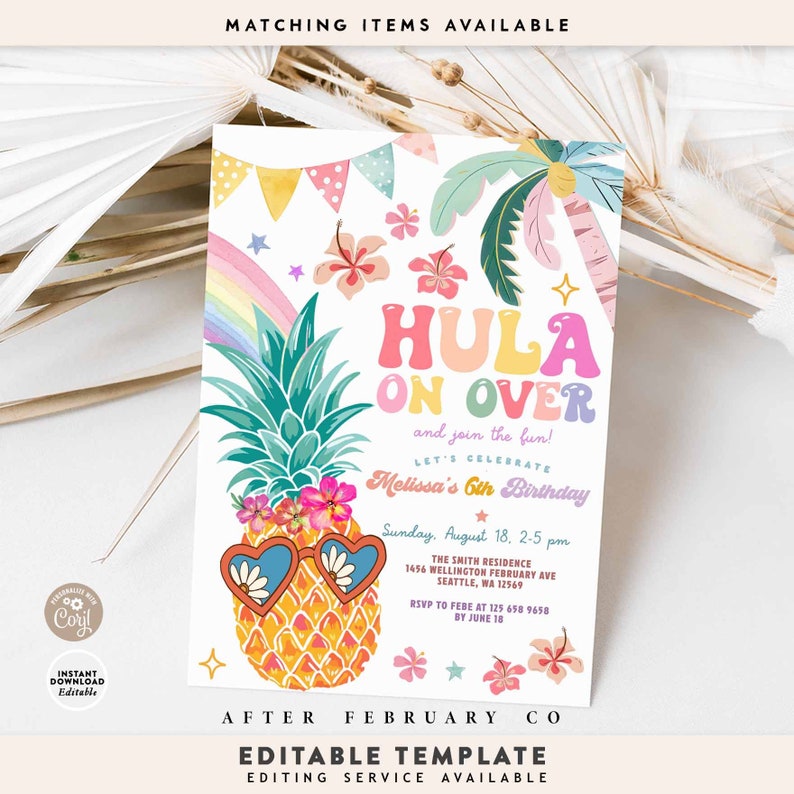Tropical Pineapple Birthday Invitation: Hula on Over Birthday Party ...