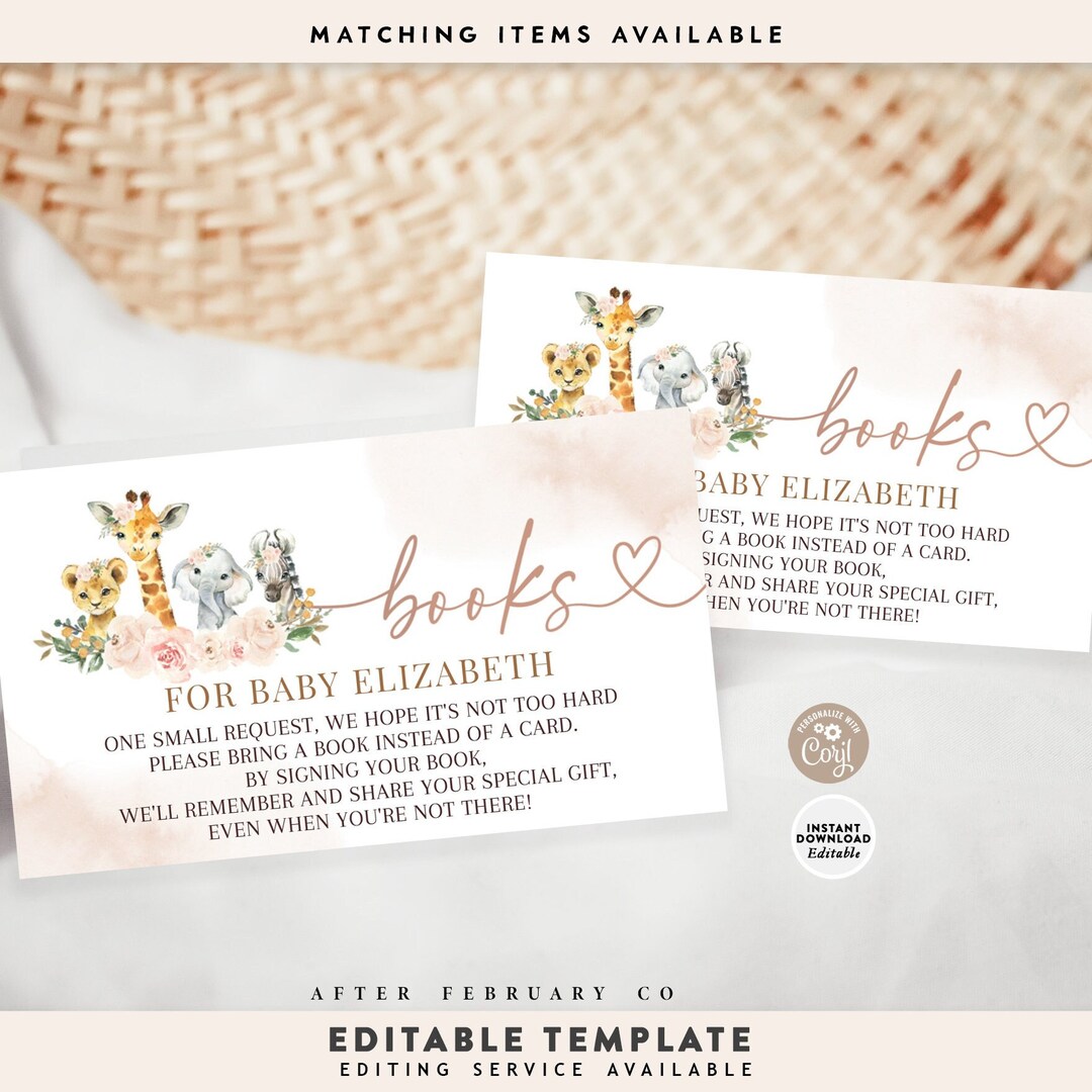 Boho Blush Safari Animals Shower Books for Baby Insert: Girl Safari ...