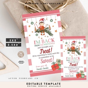 EDITABLE Girl Elf Hello Welcome Back I'm Back Elf Tags Pink Elf Return ...