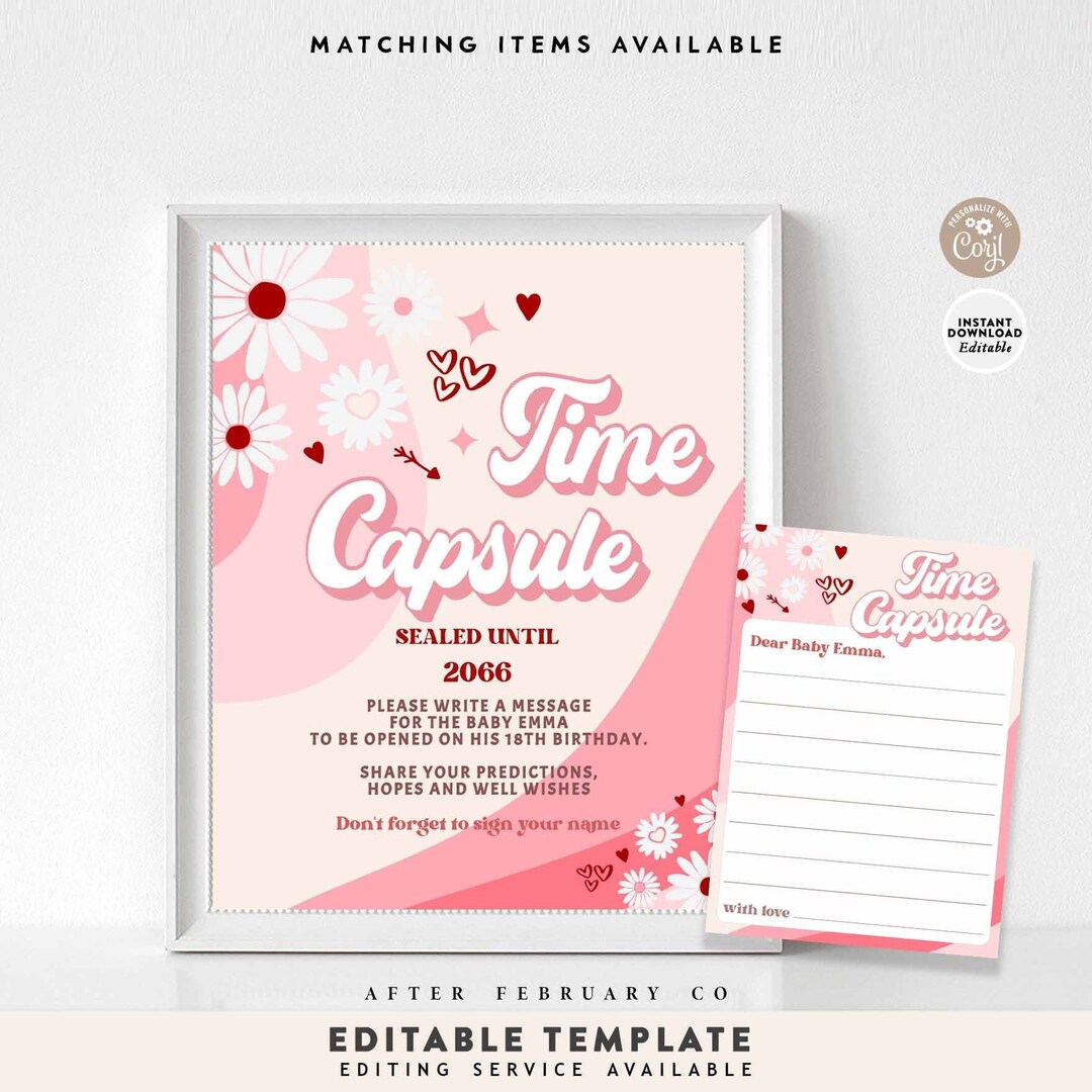EDITABLE Retro Groovy Valentine Time Capsule Baby Shower Keepsake ...