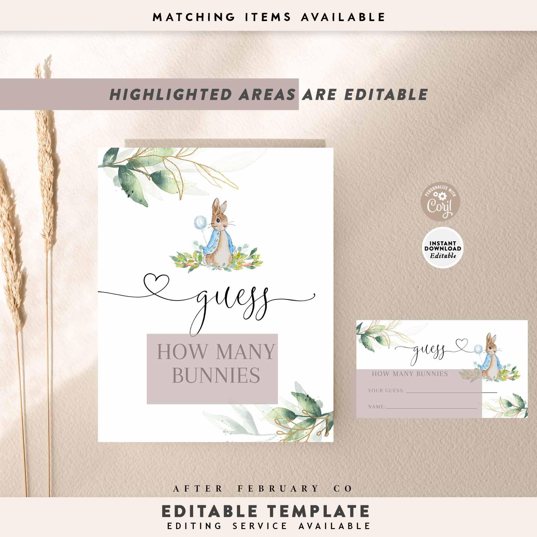 EDITABLE Peter Rabbit Baby Guess How Many Game Baby Shower Baby Shower ...