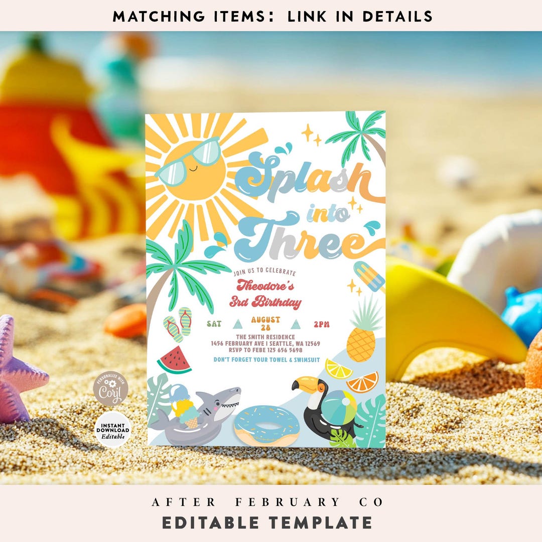 Boy Splash Into Three 3rd Birthday Pool Beach Water Park Birthday ...