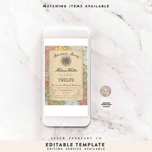 Editable Adventure Awaits Any Age Birthday Compass Birthday Around the ...