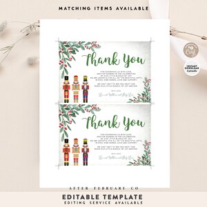 EDITABLE Winter Nutcracker Christmas Party Thank You Note Card Message ...