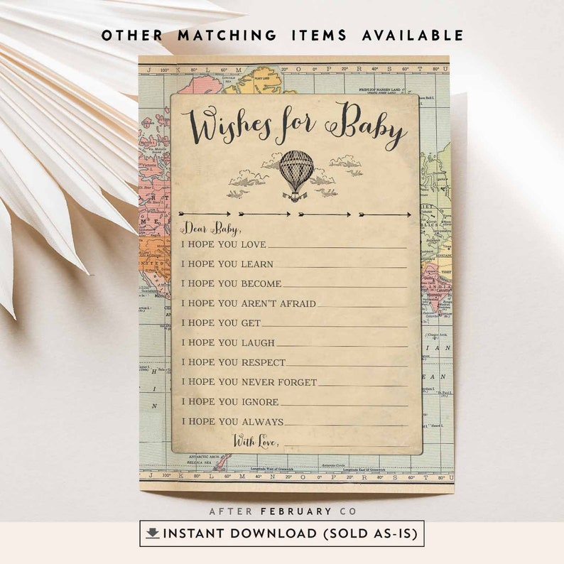 Wishes for Baby Printable Hot Air Balloon Adventure Travel - Etsy