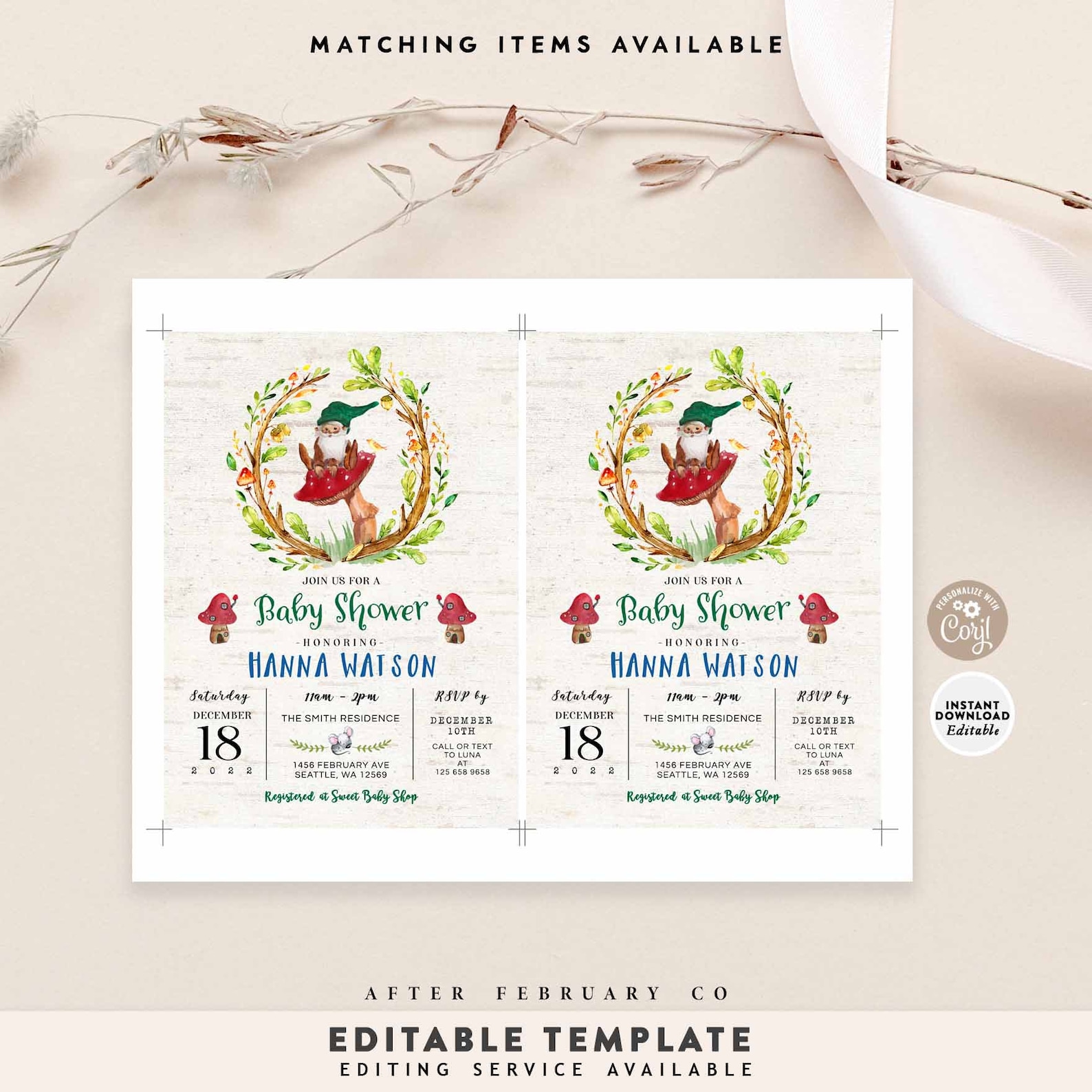 EDITABLE Gnome Baby Shower Boy Gnome Invitation Invite Baby - Etsy