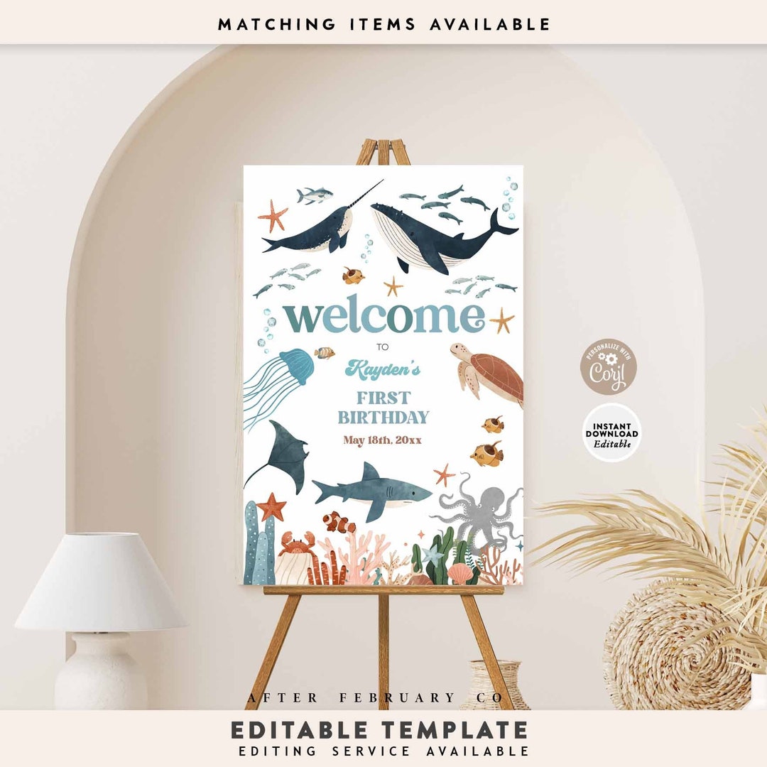 EDITABLE Oneder the Sea Under the Sea Ocean Welcome Sign Baby Shower ...