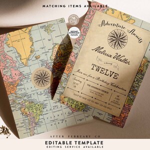 Editable Adventure Awaits Any Age Birthday Compass Birthday Around the ...