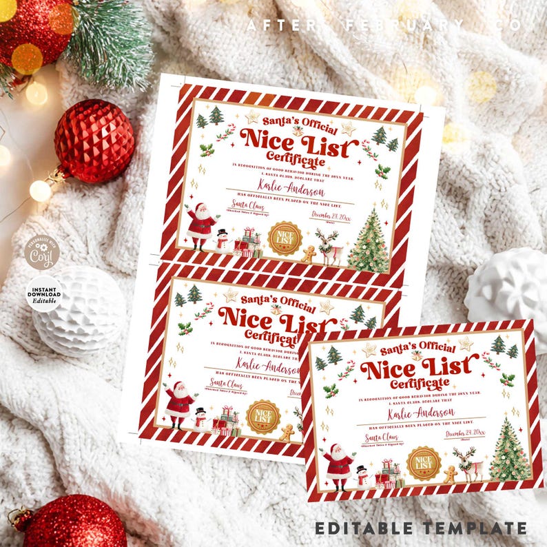 EDITABLE Nice List Certificate: Christmas Eve Box Traditions North Pole ...