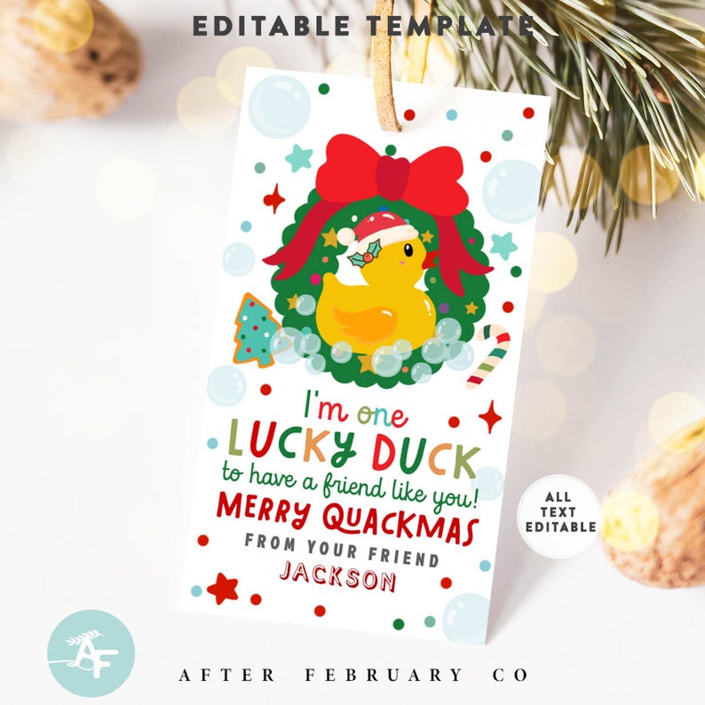 One Lucky Rubber Duck Christmas Gift Tags: Kids Funny Holiday Tags ...