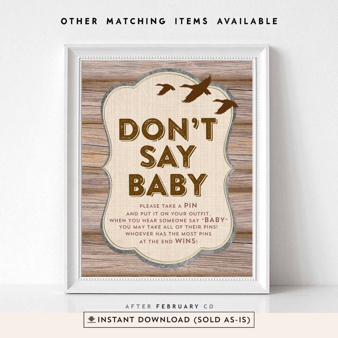 Flying Duck Rustic Hunting Baby Shower Don't Say Baby Game Sign Baby ...