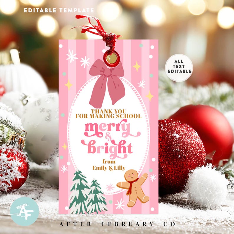 Teacher Merry and Bright Tags: Teacher Pink Holiday Christmas Tag ...
