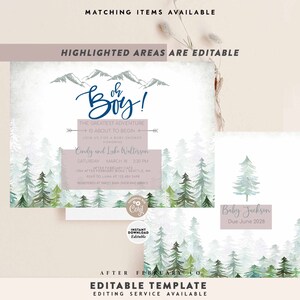 Editable Adventure Baby Shower Invitation Oh Boy Forest Blue Green ...