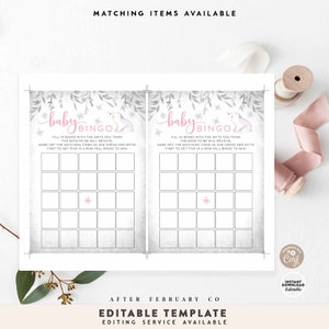 EDITABLE Pink Winter Polar Bear Baby Shower Game Baby Bingo Games ...