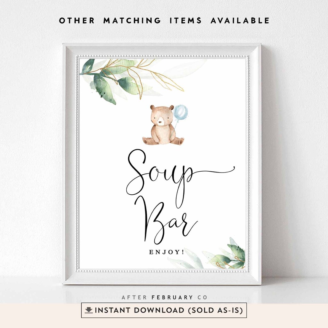 BOY Soup Bar Sign Greenery Gold We Can Bearly Wait Teddy Bear Baby Boy ...