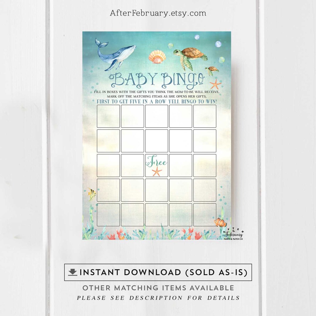 Sea Animal Baby Shower Bingo Game Cards Printable Baby Bingo Printable ...