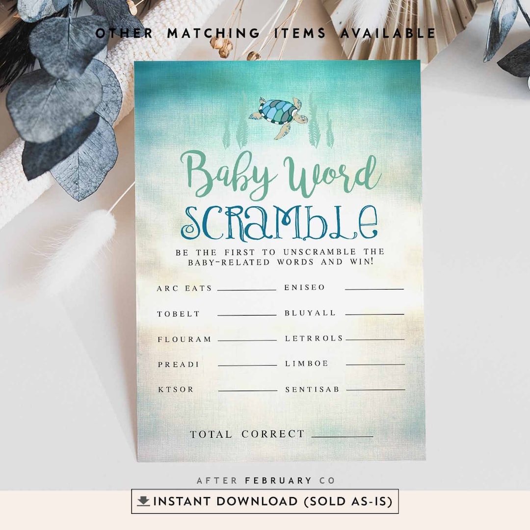 Sea Turtle Baby Word Scramble Game Under the Sea Boy Sea Turtle Baby ...