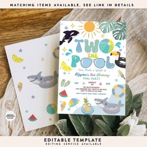 Editable Boy TWO the POOL 2nd Birthday Pool Party Invitation Whale ...