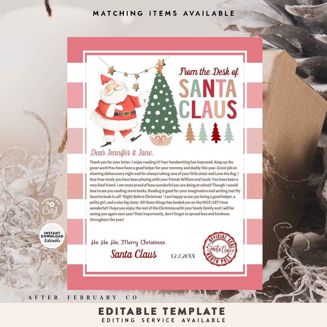 EDITABLE Letter From Santa Official Greeting Letter From Santa - Etsy