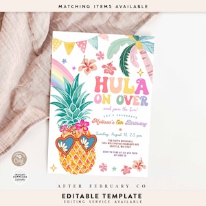 Editable ANY AGE Hula on Over Pineapple Birthday Invitation Girl ...