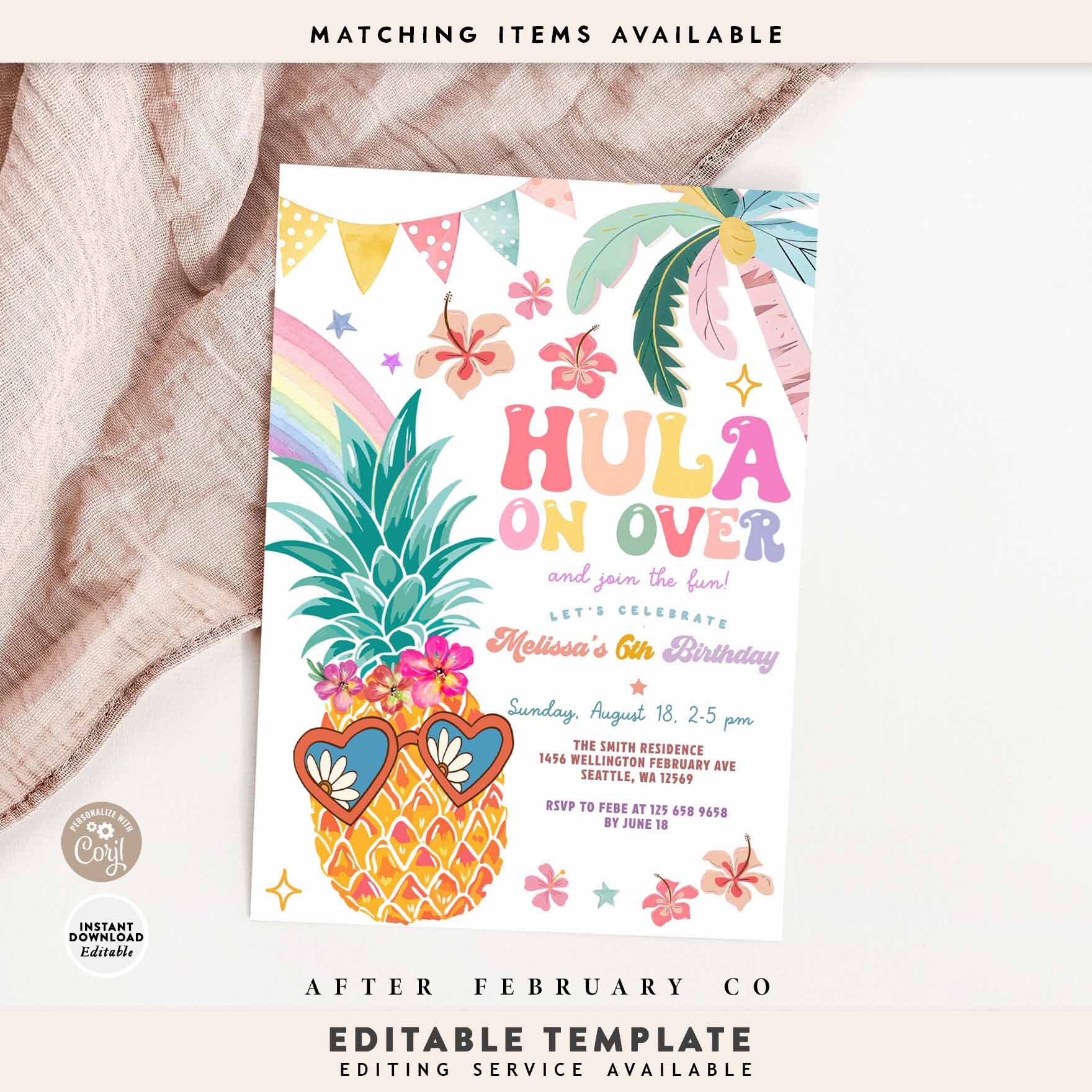 Tropical Pineapple Birthday Invitation: Hula on Over Birthday Party ...