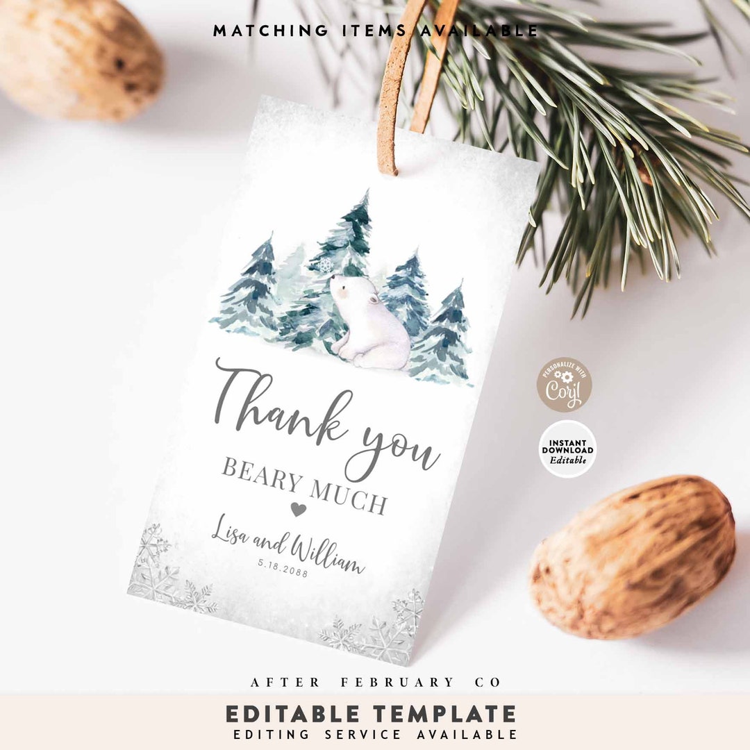 EDITABLE Winter Polar Bear Neutral Gender Neutral Bear Thank You Beary ...