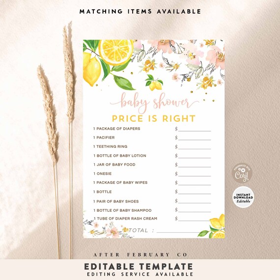 Editable Lemon Price is Right Game Lemon Girl Blush Pink - Etsy