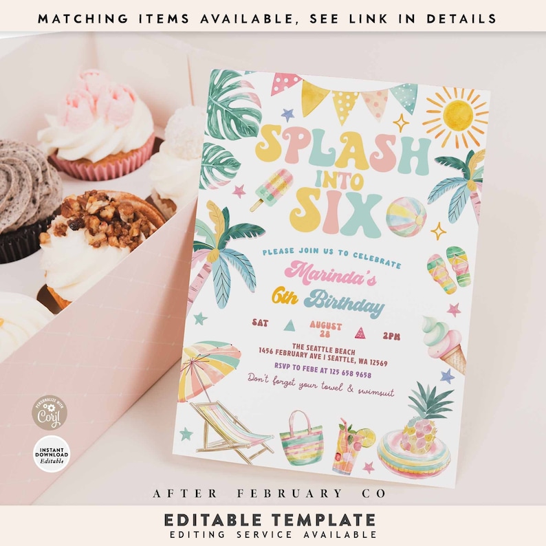 Splash Into Six 6th Birthday Invitation: Pool Party Swimming Invite ...