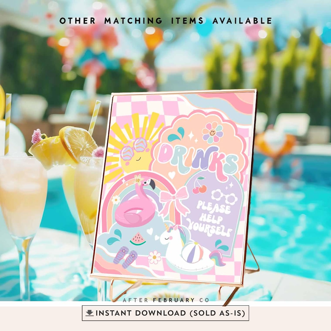 Preppy Girl Pool Party Drink Table Sign Pool Birthday Summer Party ...