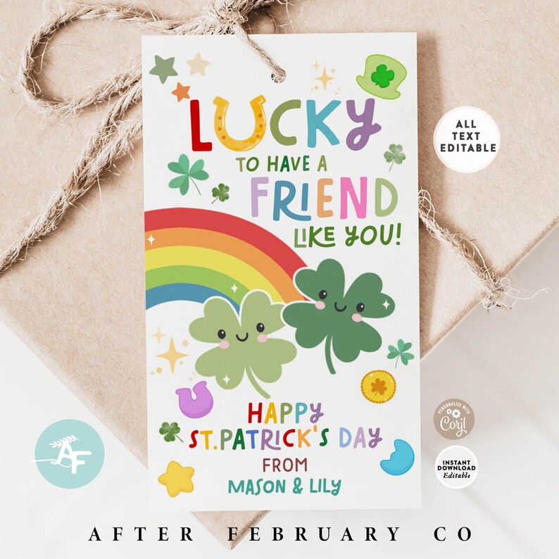 Lucky Charm Rainbow Friend Kids St Patrick's Day Treats Gift Tag Tags ...