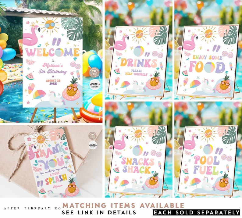 Pool Party Drinks Sign: Girl Pool Birthday Decor (digital Download ...