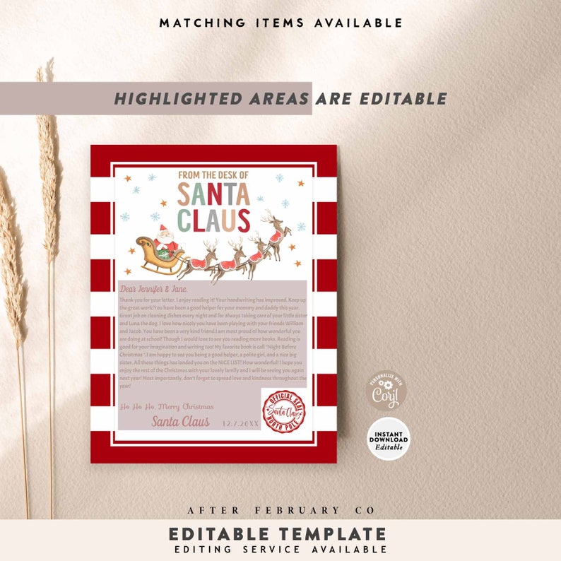 EDITABLE Letter From Santa Official Greeting Letter From Santa Modern ...