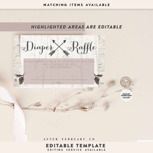 EDITABLE Rustic Diaper Raffle Ticket Arrows Hunting Camping Baby Shower ...