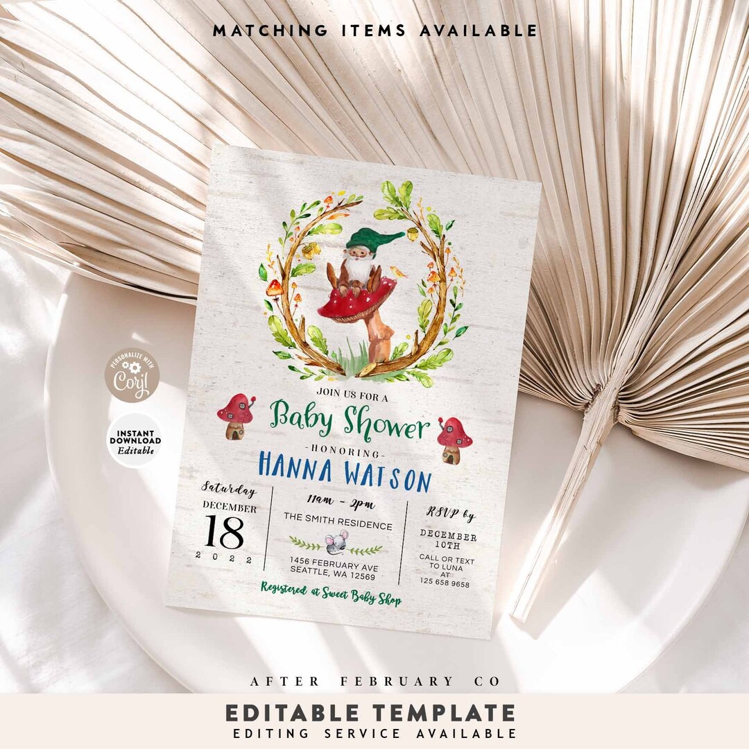 EDITABLE Gnome Baby Shower Boy Gnome Invitation Invite Baby Boy Summer ...
