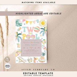 Editable TWO the POOL 2nd Birthday Pool Party Invitation Girly Pink ...