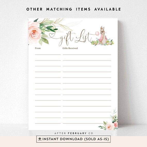 Greenery Pink Girl Flopsy Peter Rabbit Baby Shower 8x10 Gift | Etsy