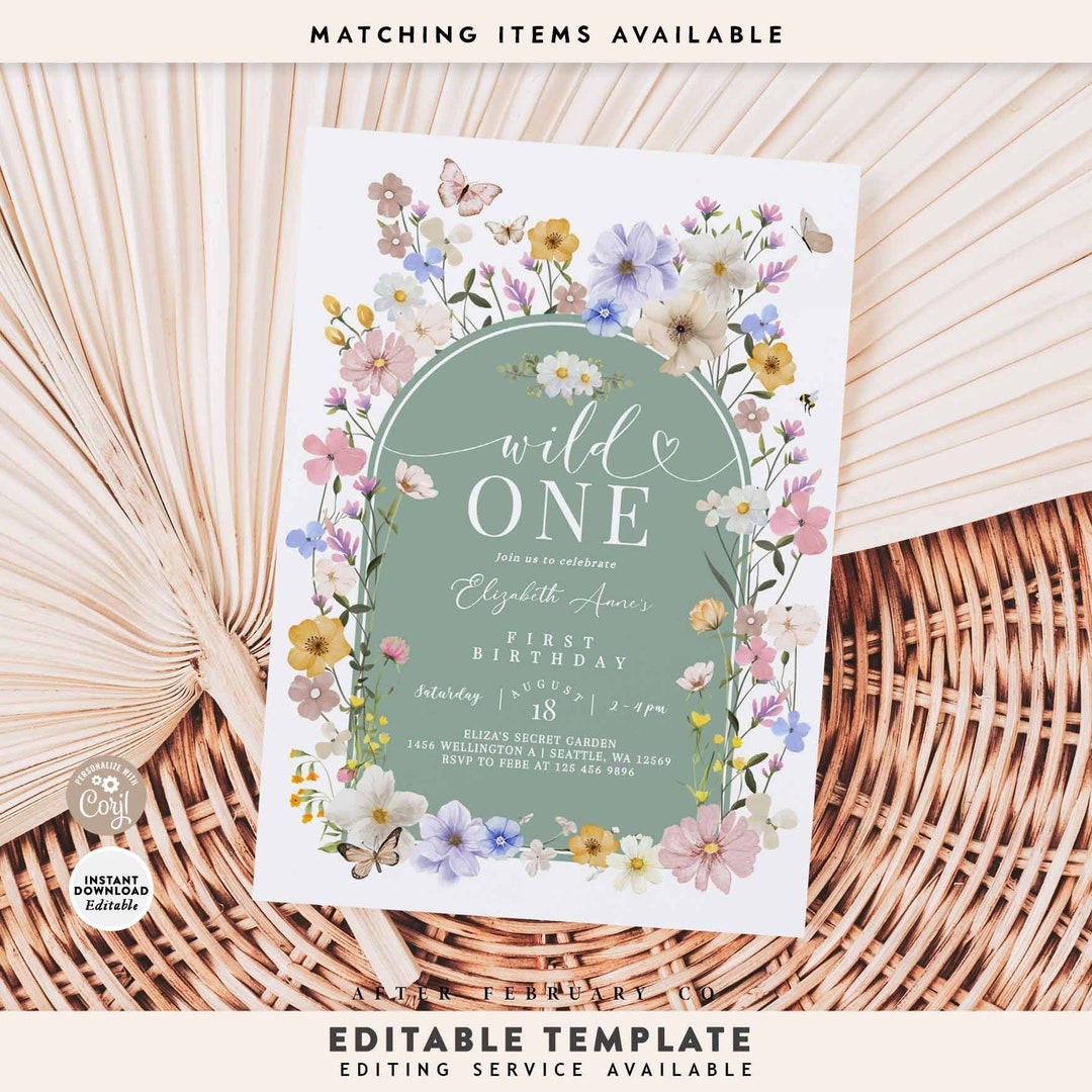 Editable Wildflower Wild ONE 1st Birthday Invitation Daisy Floral ...