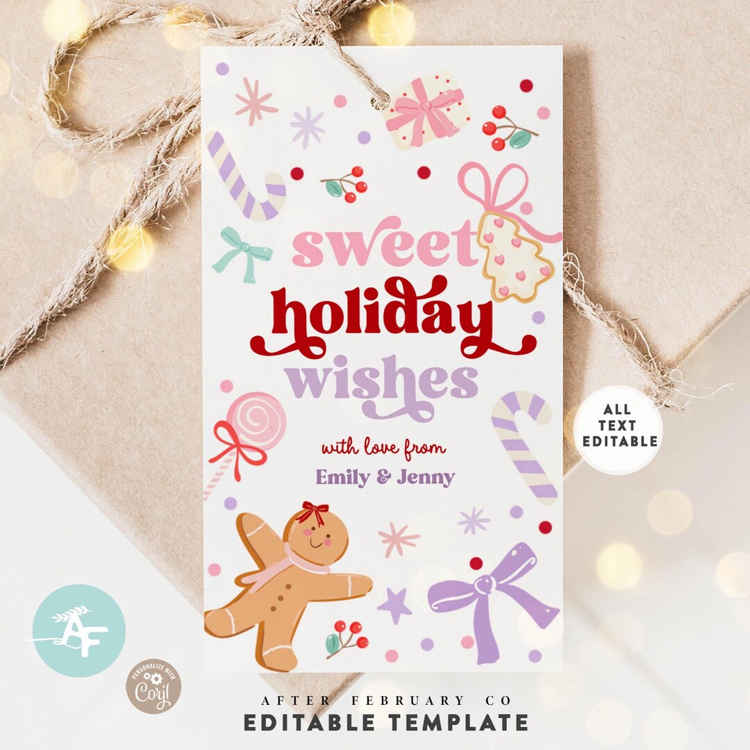 Editable Sweet Holiday Wishes Tags: Purple Pink Christmas Treat Tag ...