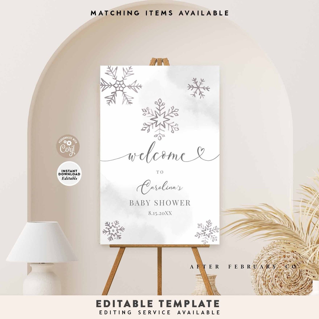 EDITABLE Minimalist A Little Snowflake Baby Shower Welcome Sign Gender ...