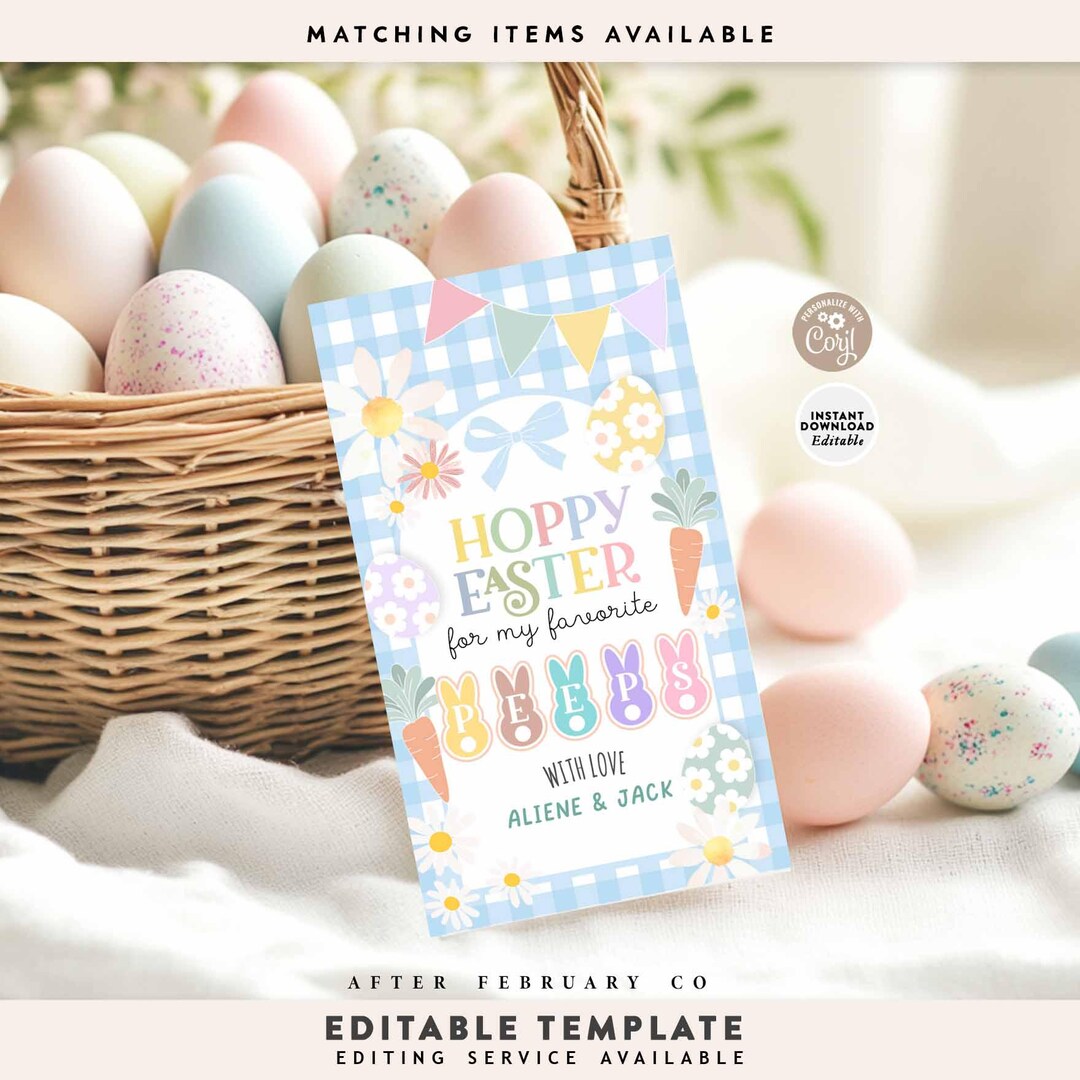 EDITABLE Hoppy Happy Easter Gift Tags Easter Bunny Treat School Kids ...