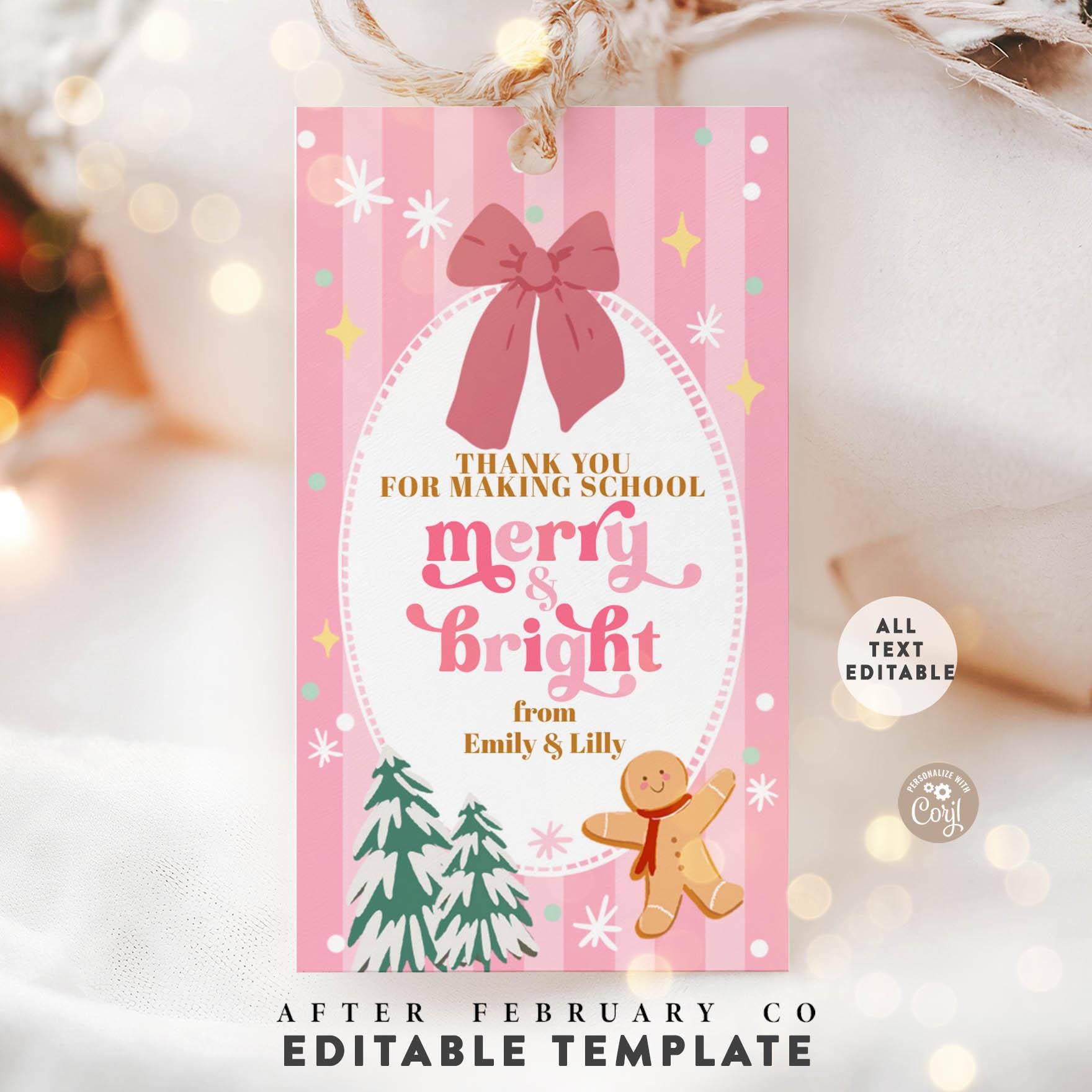 Teacher Merry and Bright Tags: Teacher Pink Holiday Christmas Tag ...