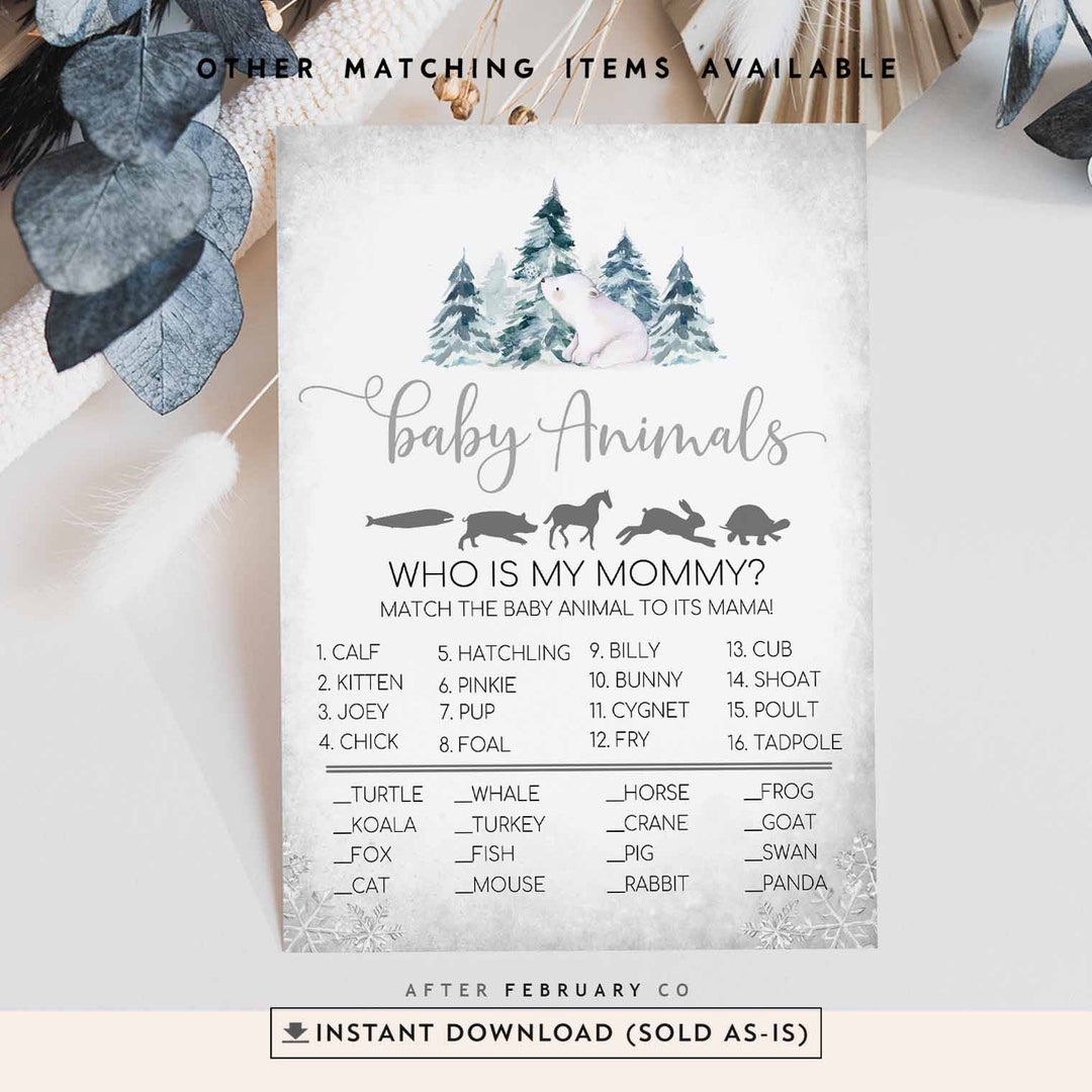 Winter Polar Bear Winter Baby Animals Game Cub Arctic Baby Shower ...