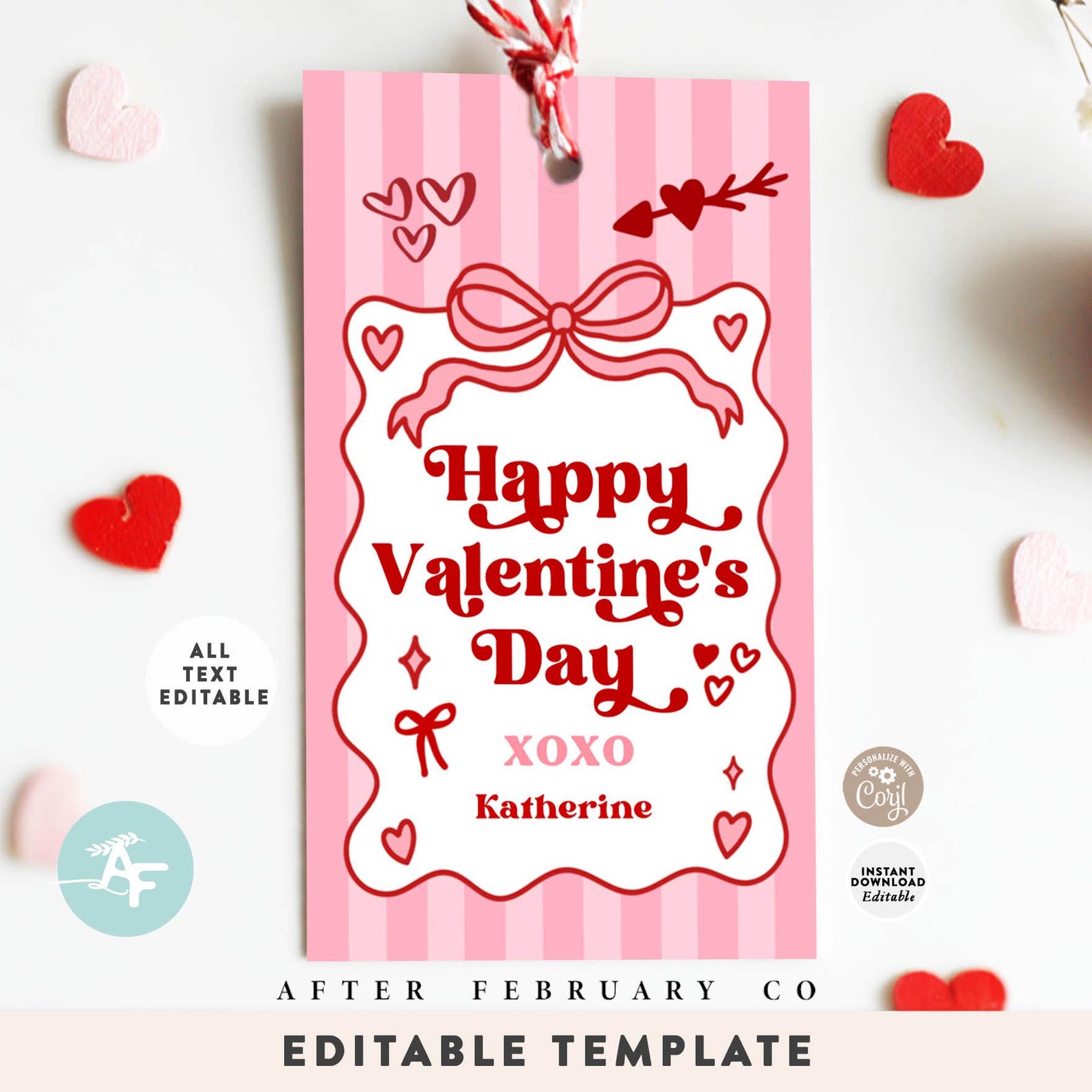 Bow Happy Valentines Day Treats Gift Tags: Coworker Teacher Printable ...