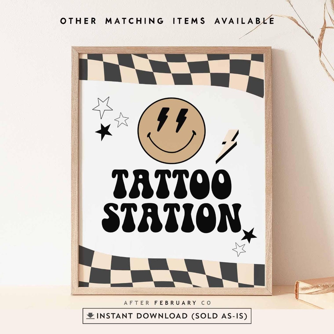Smiley Face Party Tattoo Station Table Sign One Happy Dude Two Happy ...