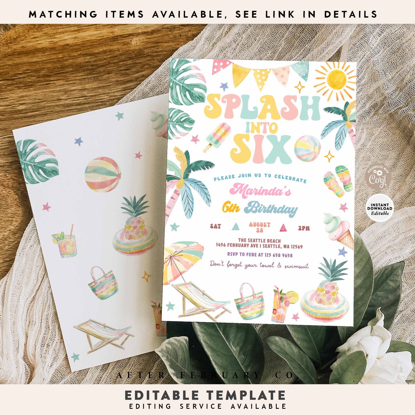 Splash Into Six 6th Birthday Invitation: Pool Party Swimming Invite ...