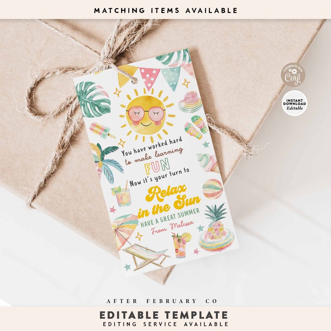 Editable Teacher Appreciation Gift Tags: Relax in the Sun Tag Printable ...