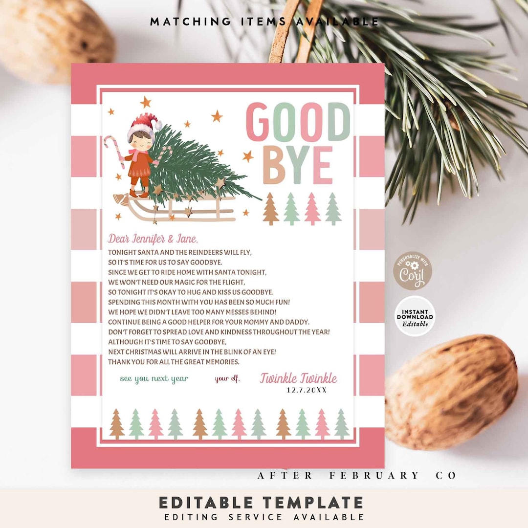 EDITABLE Girl Elf Good Bye for Now Bye Letter Modern Muted Pink Boho ...